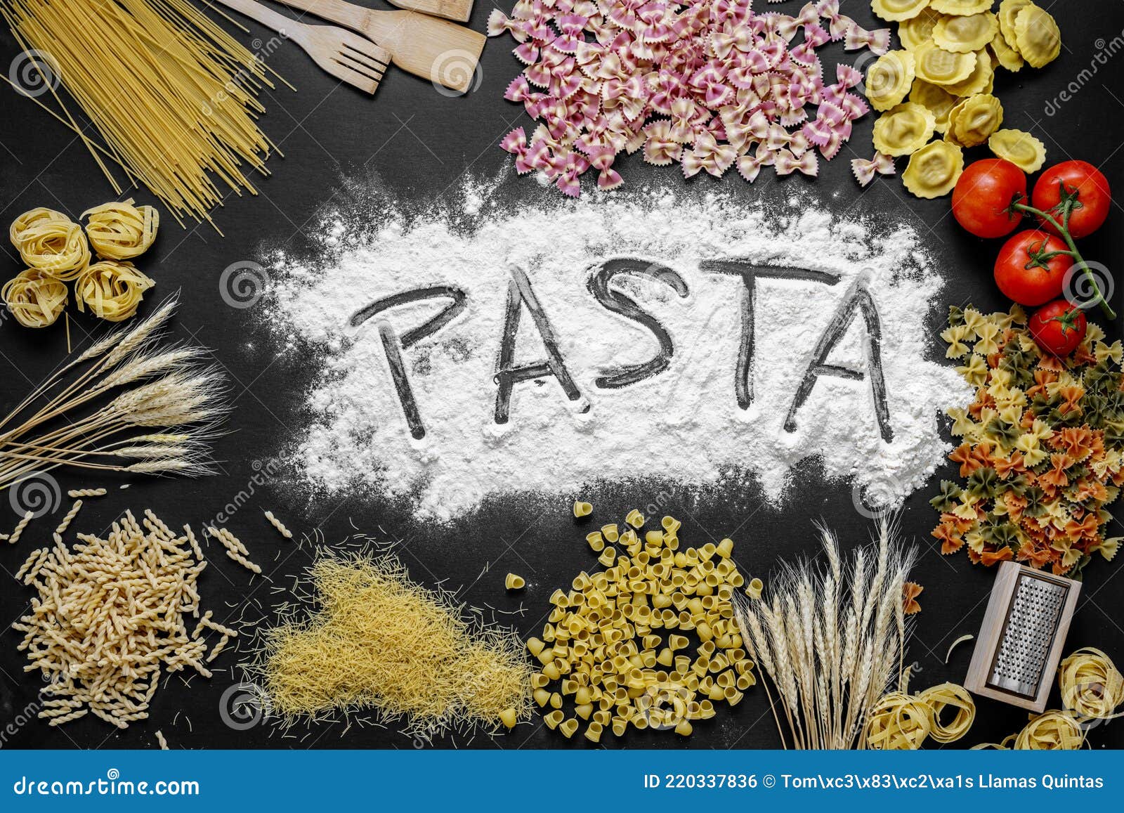 Composition with Various Types of Italian Pasta, with Flour and Wheat ...