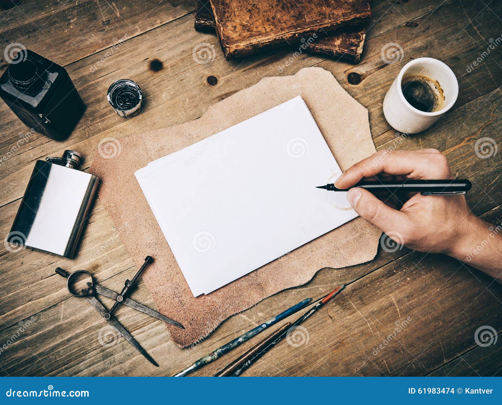 Composition Vintage Elements Hand Drawing Blank Page Stock Photos ...