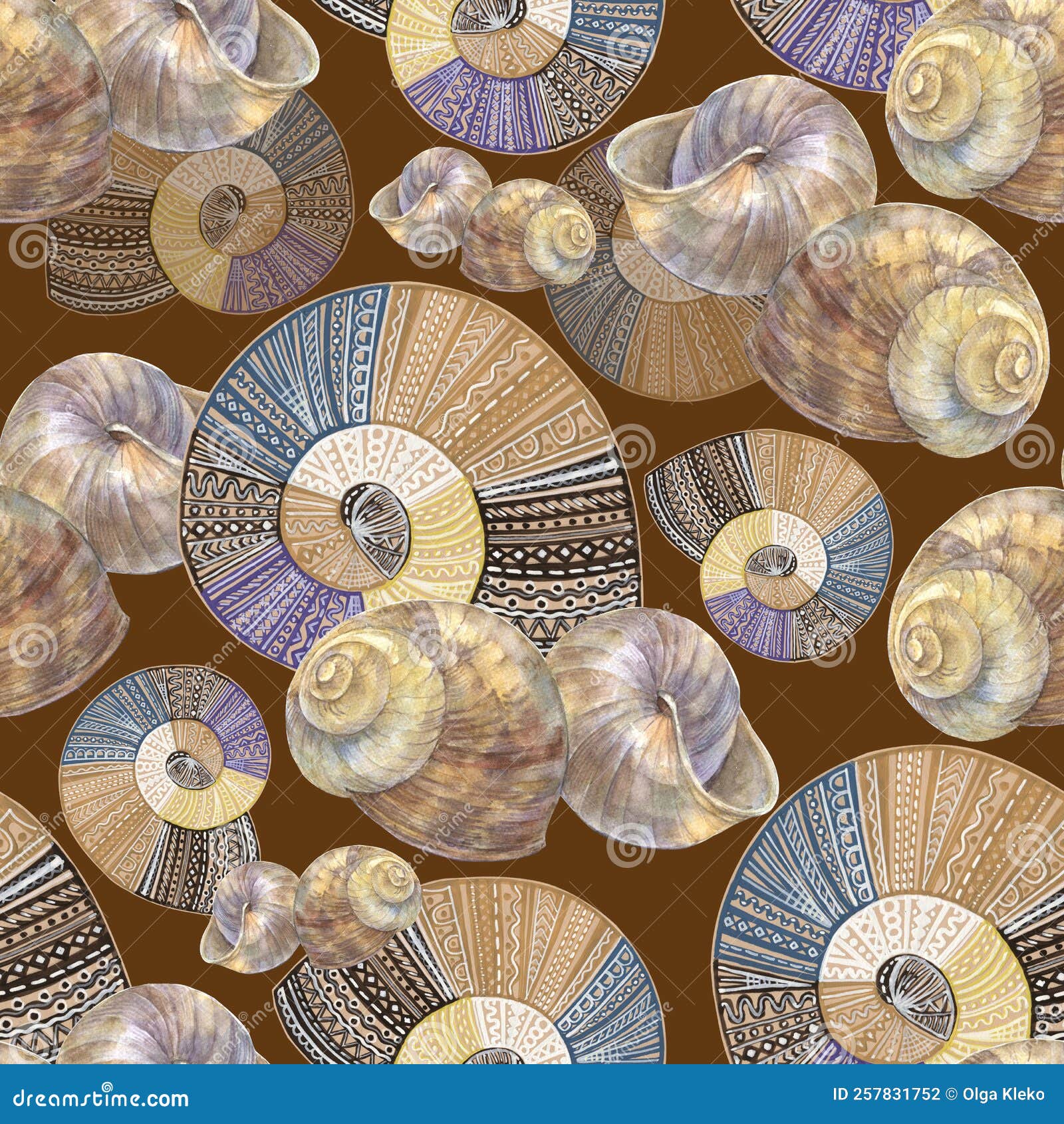 Composition from Watercolor Shell and Decorative Shell. Illustration ...