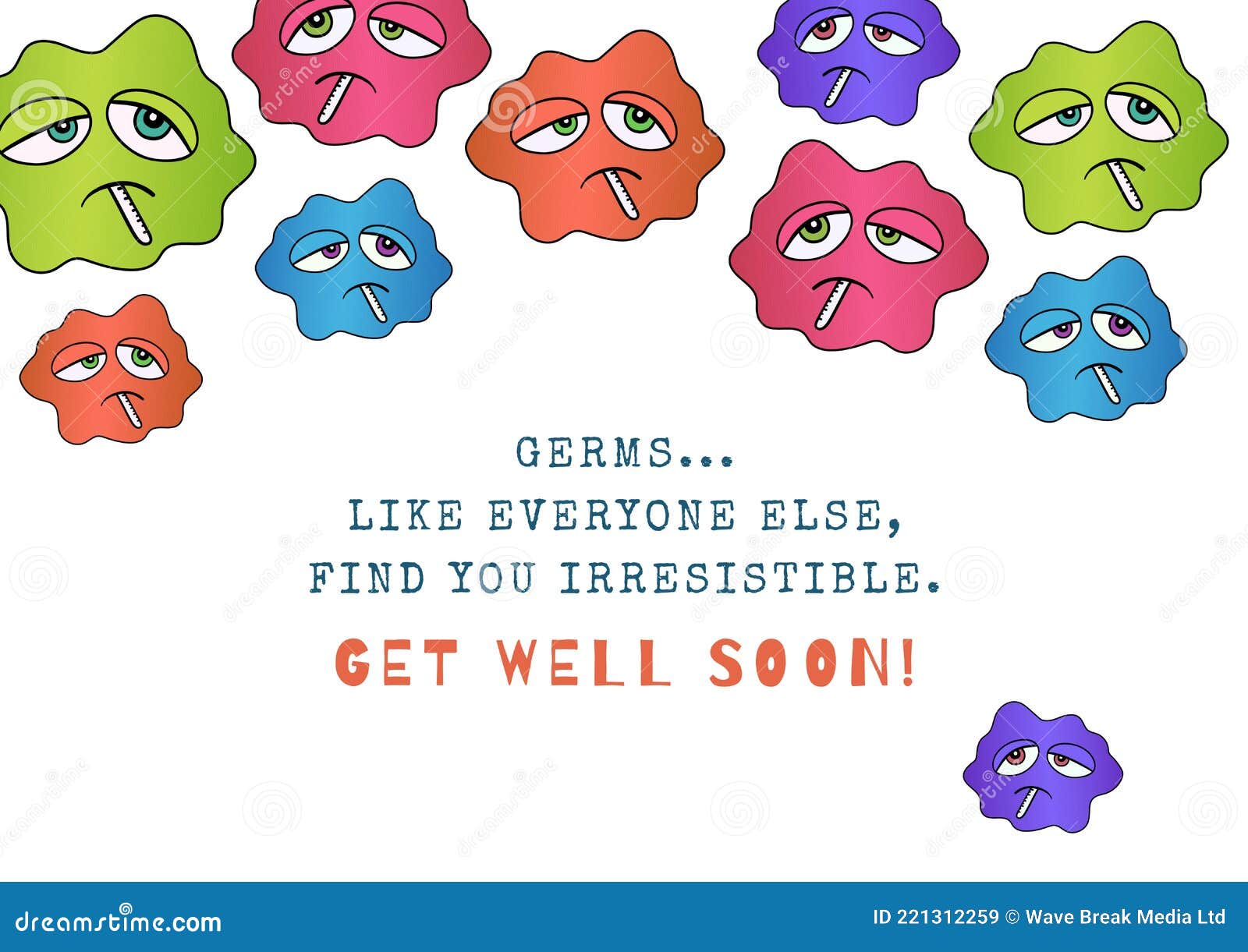 Composition of Well Wishes Text with Sick Emojis with Thermometers ...