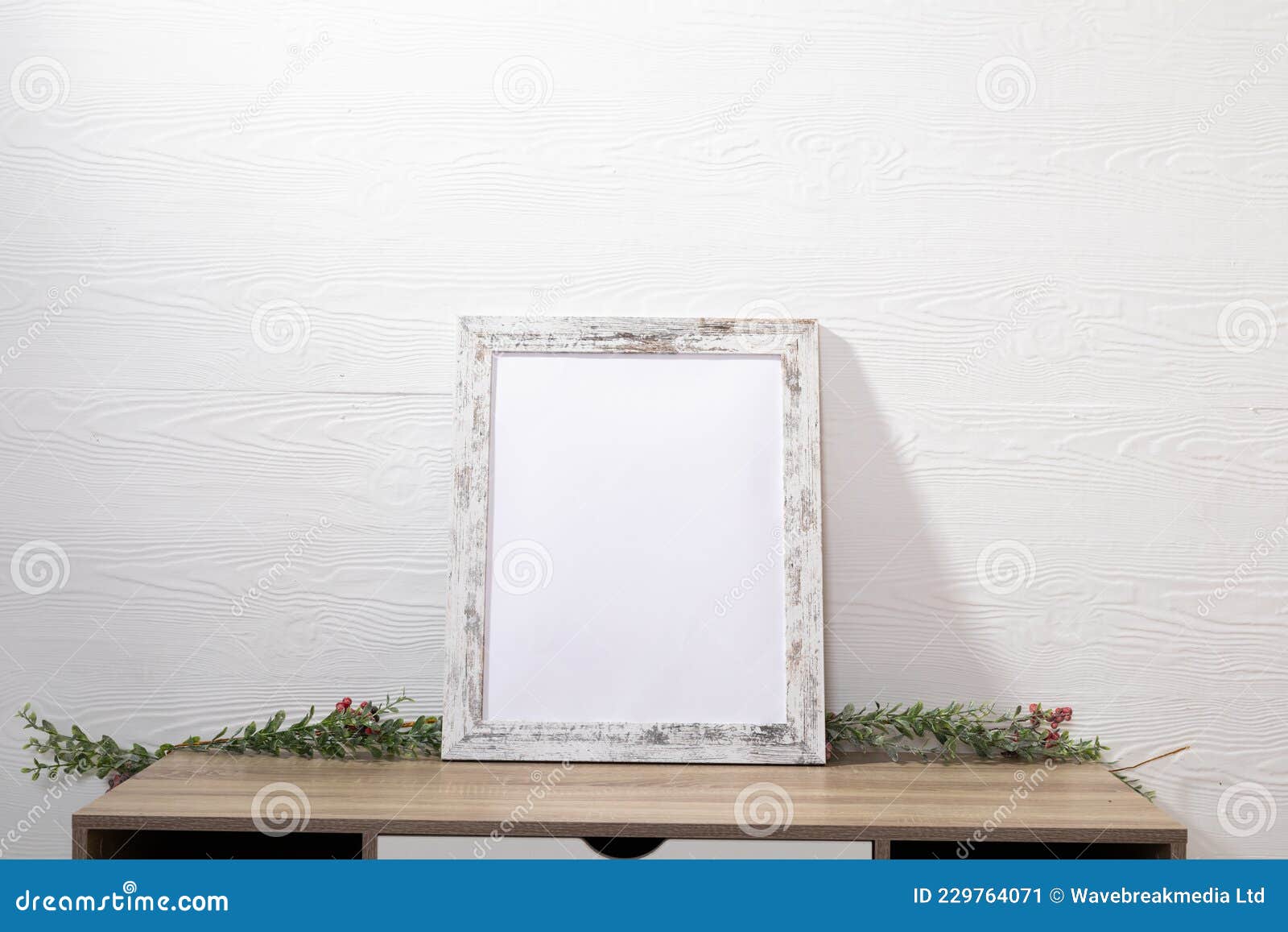 Composition of White Card in Frame with Copy Space and Decorations on ...