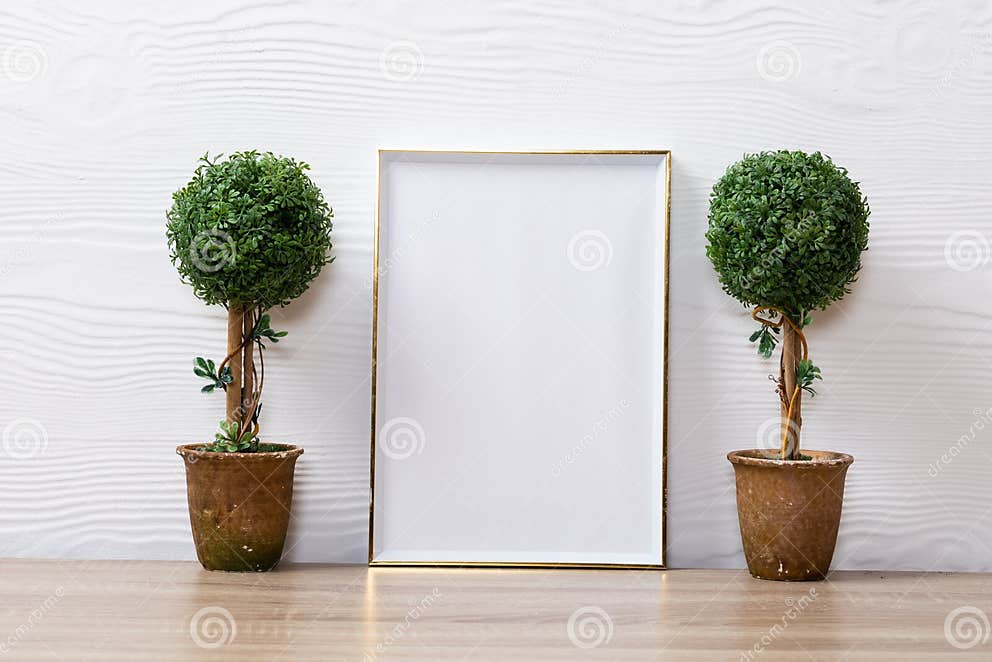 Composition of White Card in Frame with Copy Space and Decorations on ...