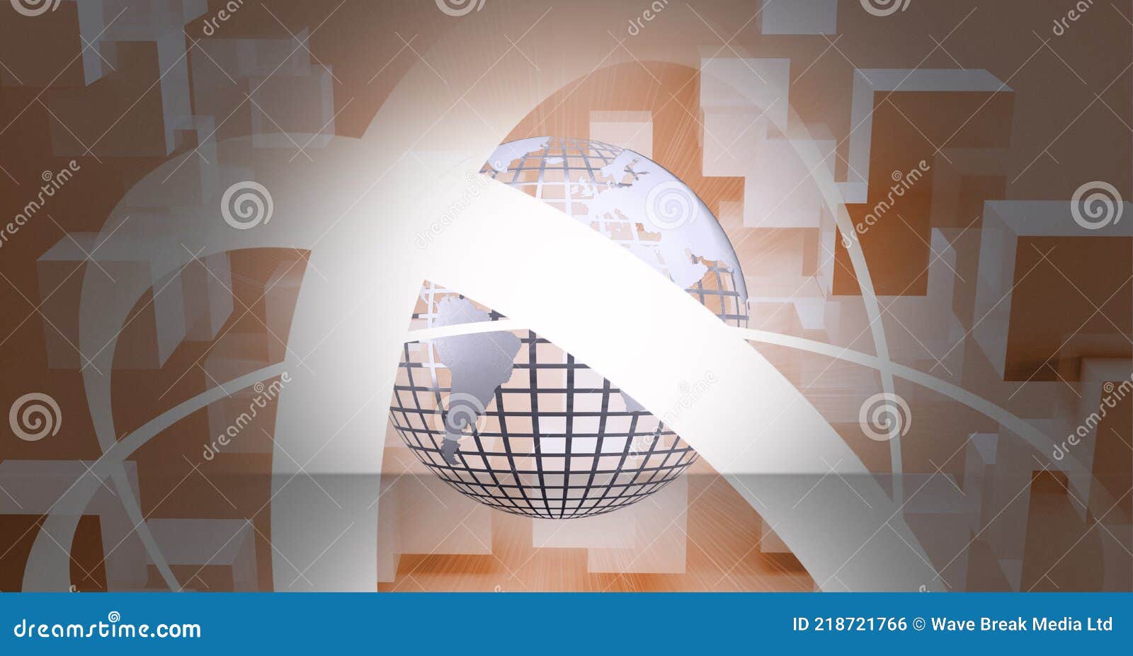 Composition of White Connections Over Globe and 3d Blocks on Orange ...