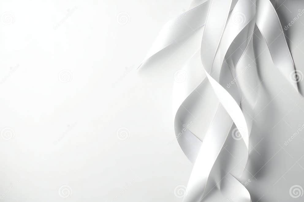 White Ribbon on White Background Abstract Banner with Empty Space Stock ...