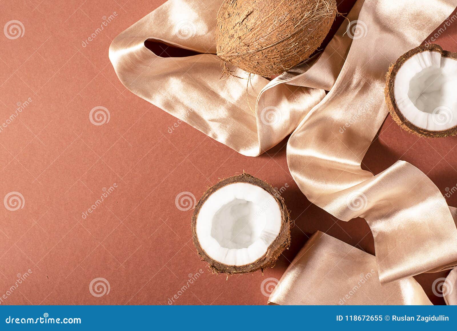 Composition of Whole and Broken Coconuts and Ribbons Stock Image ...