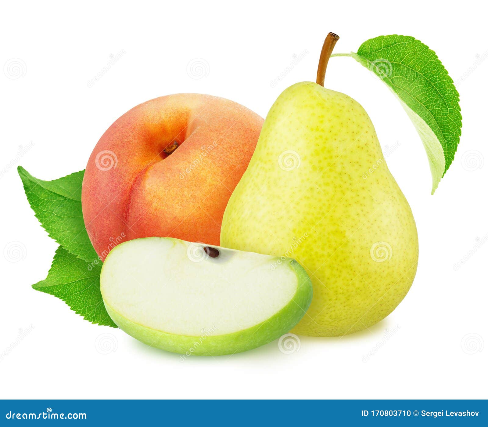 Composition with Whole and Cutted Fruits: Apple, Peach and Pear ...