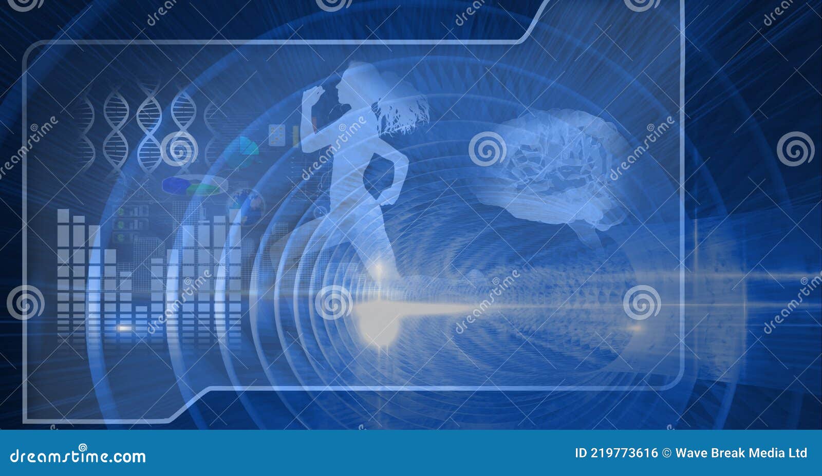 Composition of Woman Running, Dna Strand and Scientific Data Processing ...