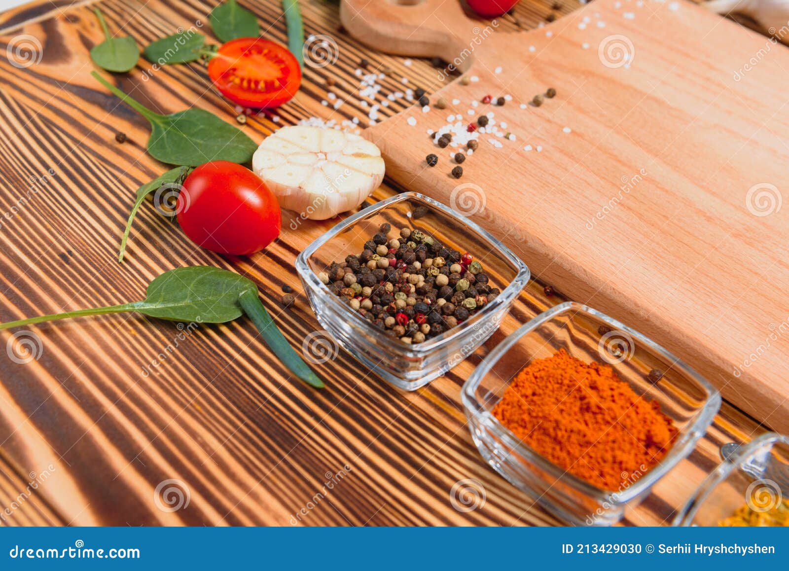 Composition with Wooden Board and Ingredients for Cooking on Table ...