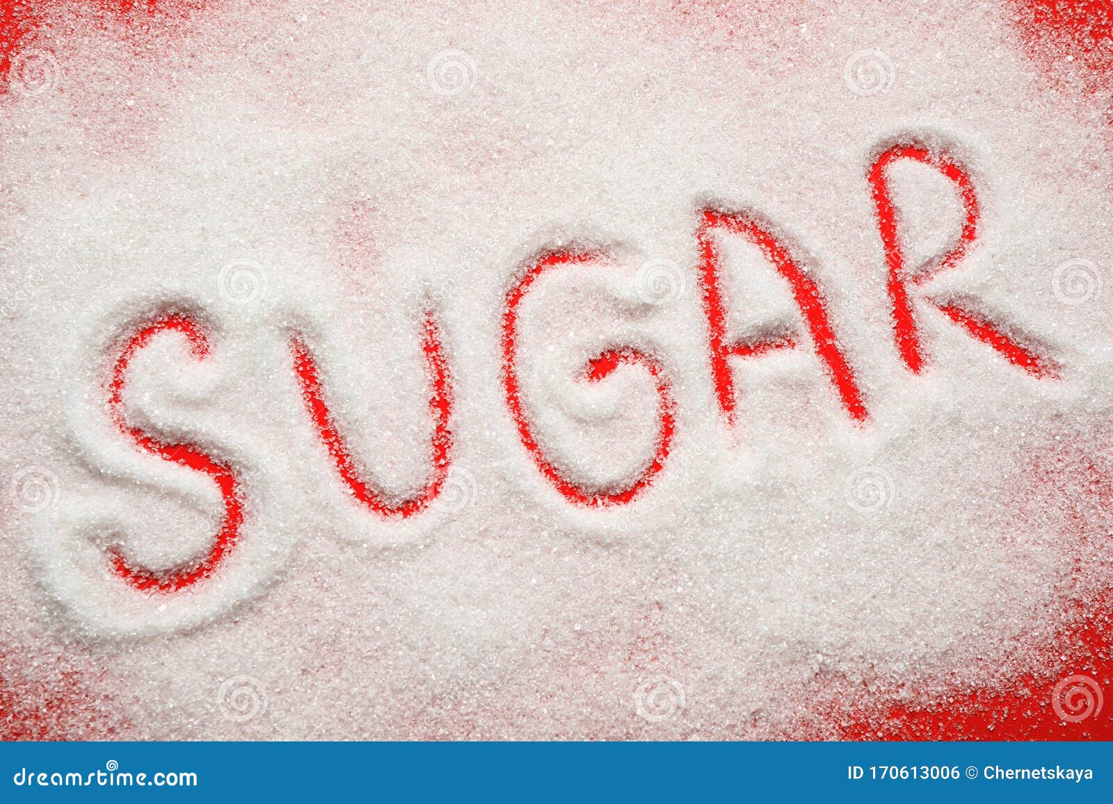 Composition with Word SUGAR on Red Background, Top View Stock Photo ...