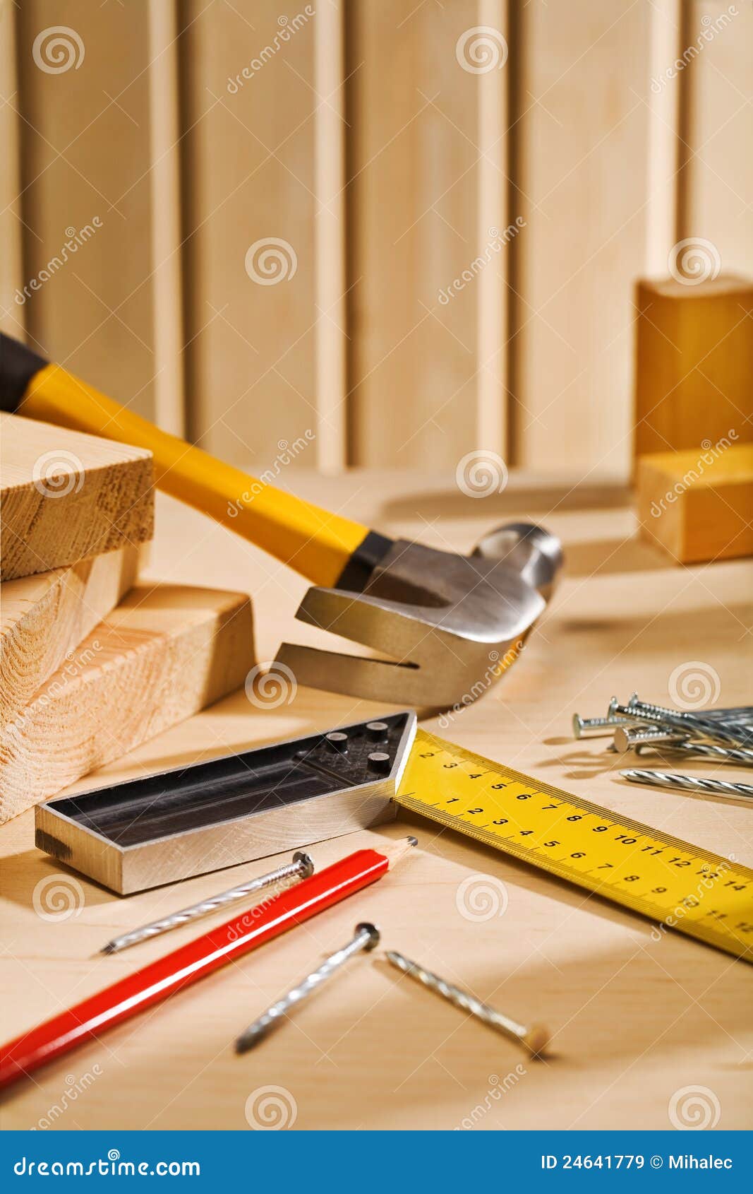 Composition of the Working Tools on Table Stock Image - Image of plank ...