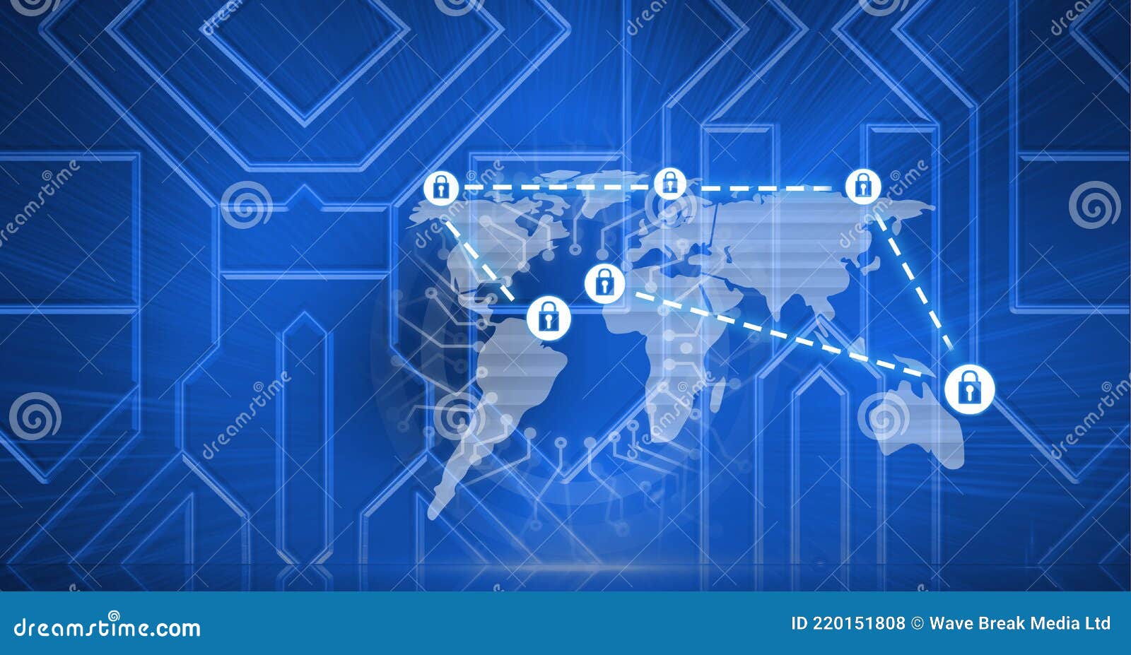 Composition Of Connected Yellow Padlock Icons Over World Map, Padlock ...