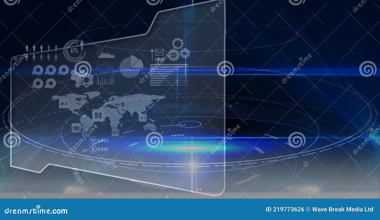 Composition of World Map and Scientific Data Processing on Screen Stock ...