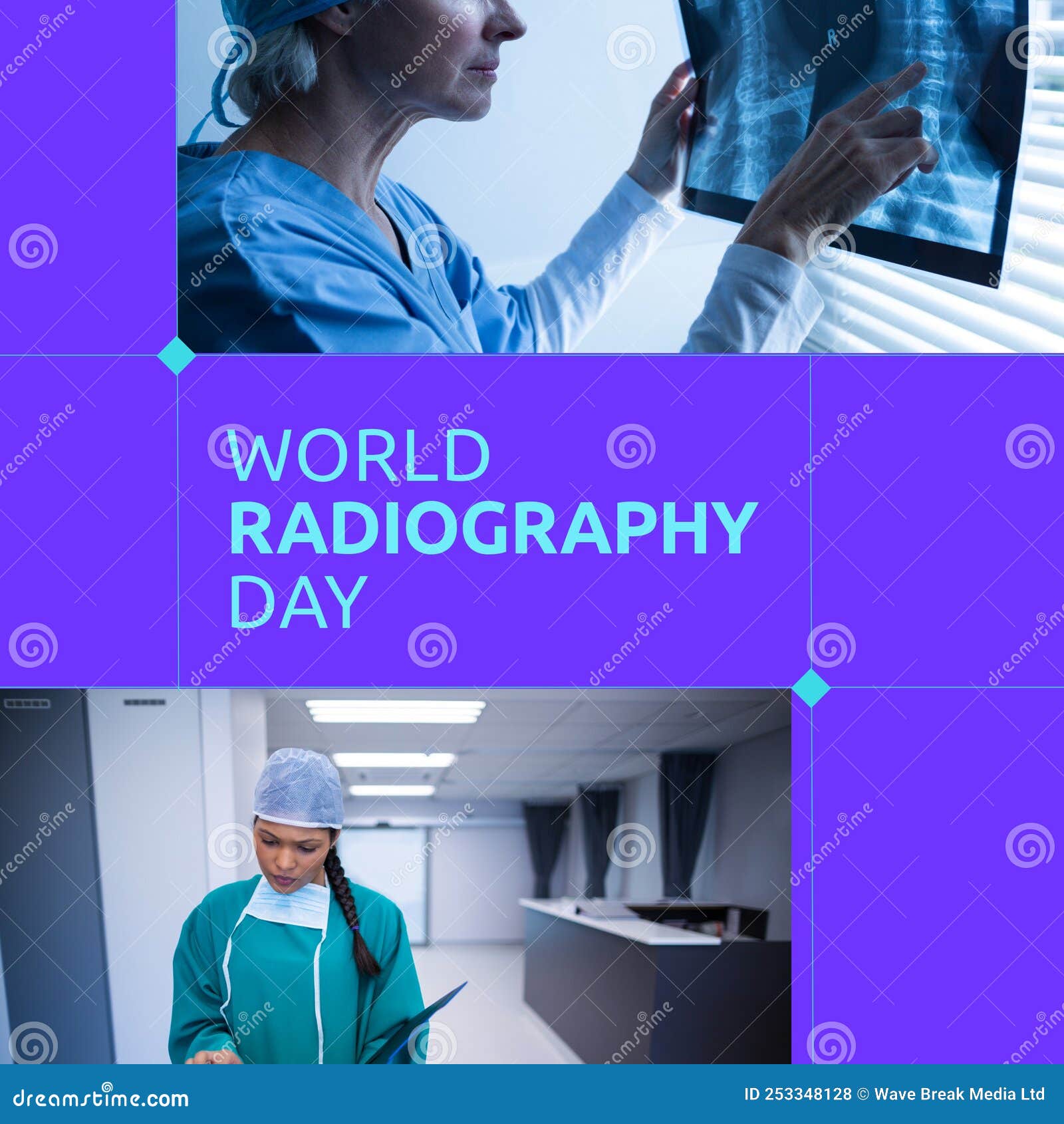 Composition of World Radiography Day Text with Diverse Doctors on Blue ...