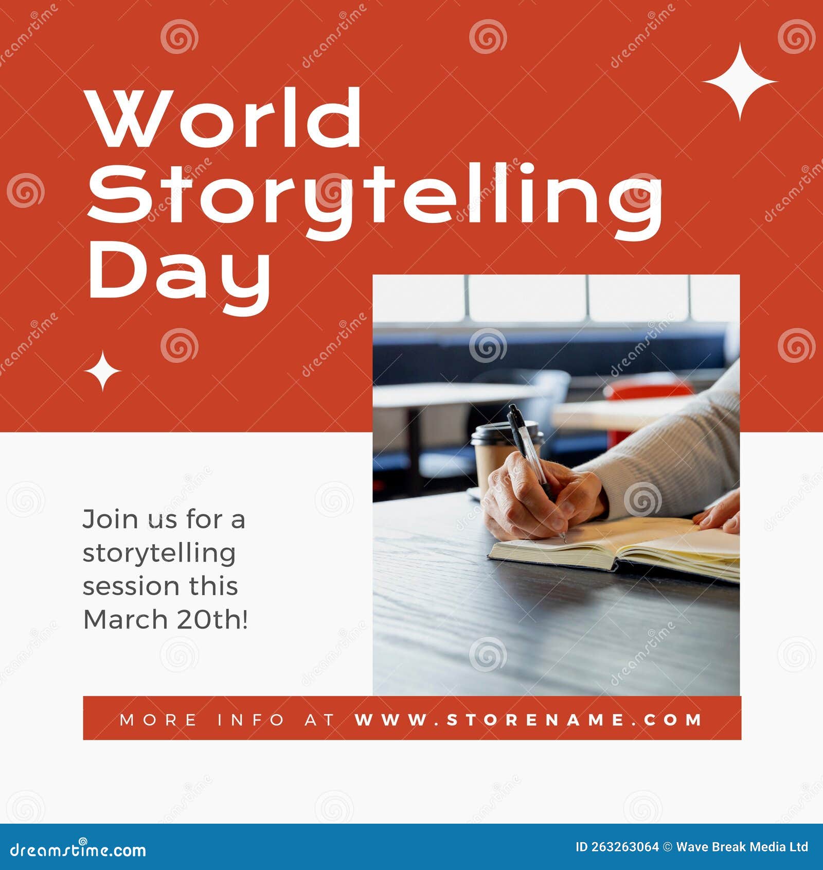 Composition of World Storytelling Day Text with Hand of Woman Writing ...