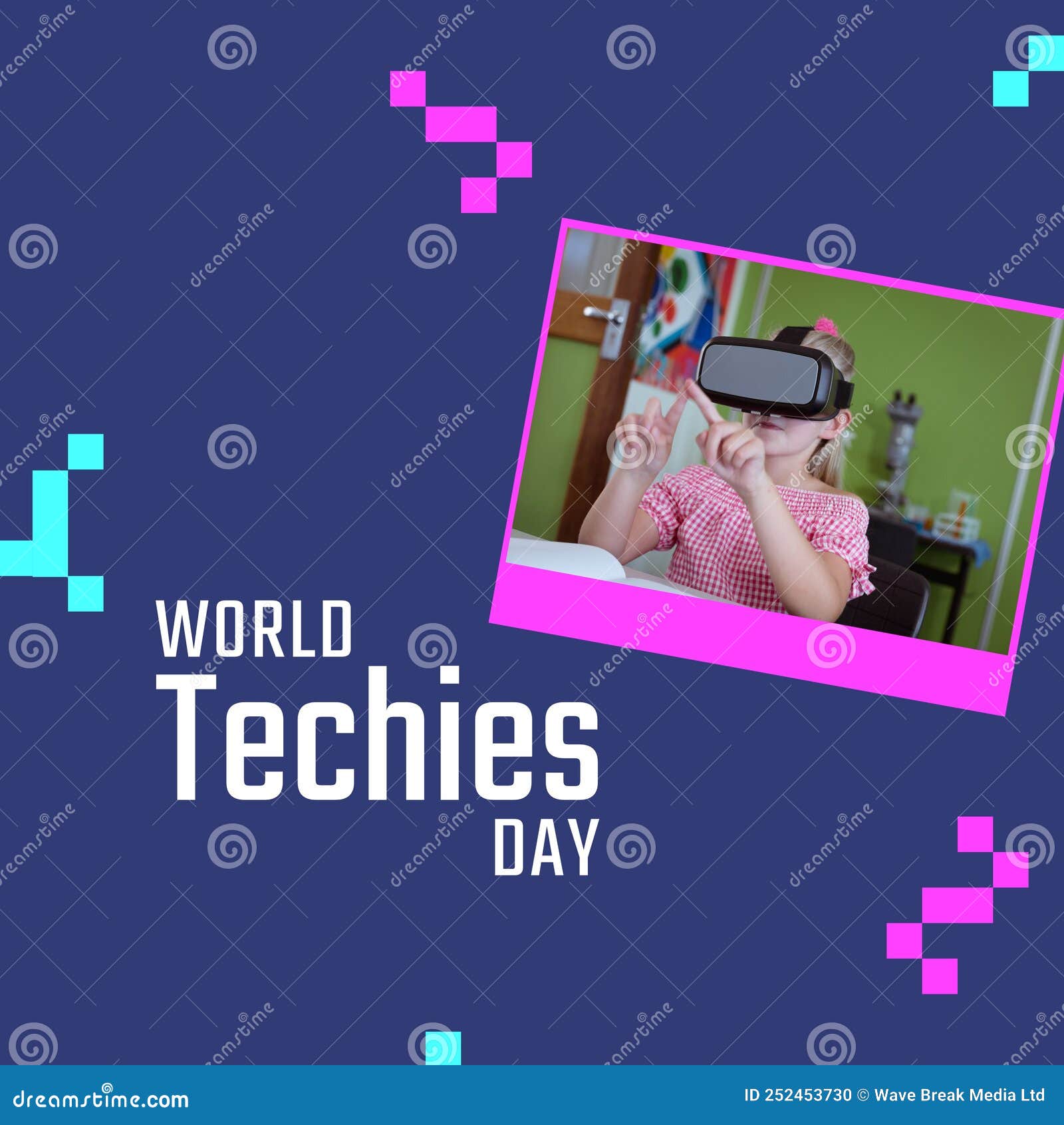 Composition of World Techies Day Text Over Caucasian Girl Using Vr ...