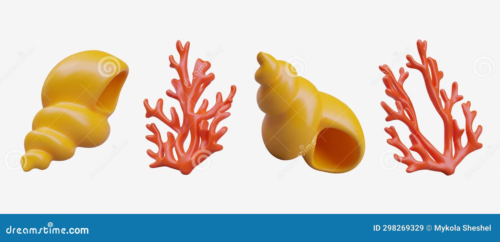 Composition with Yellow Twisted Shell and Red Coral in Different ...