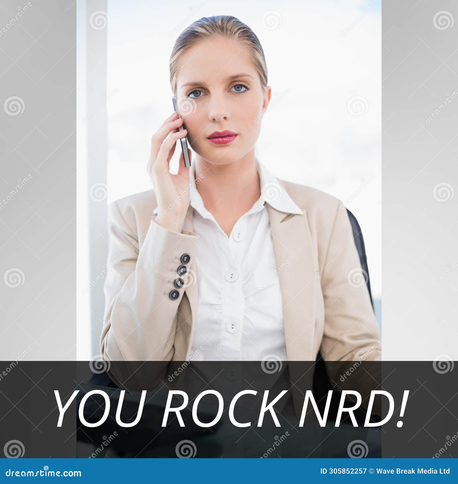 Composition of You Rock Nrd Text Over Caucasian Businesswoman Using ...