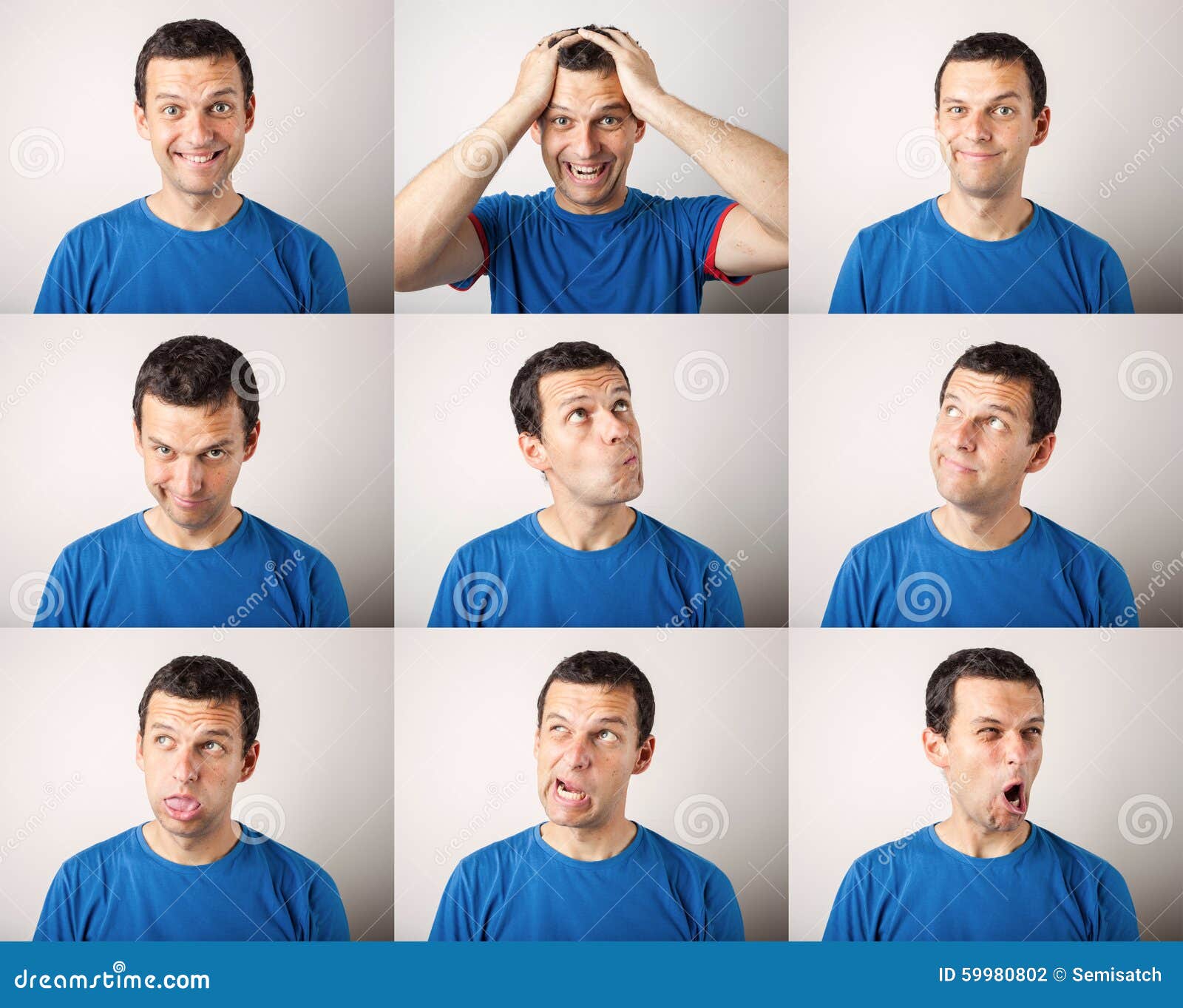 Composition of Young Man Expressing Different Emotions Stock Photo ...