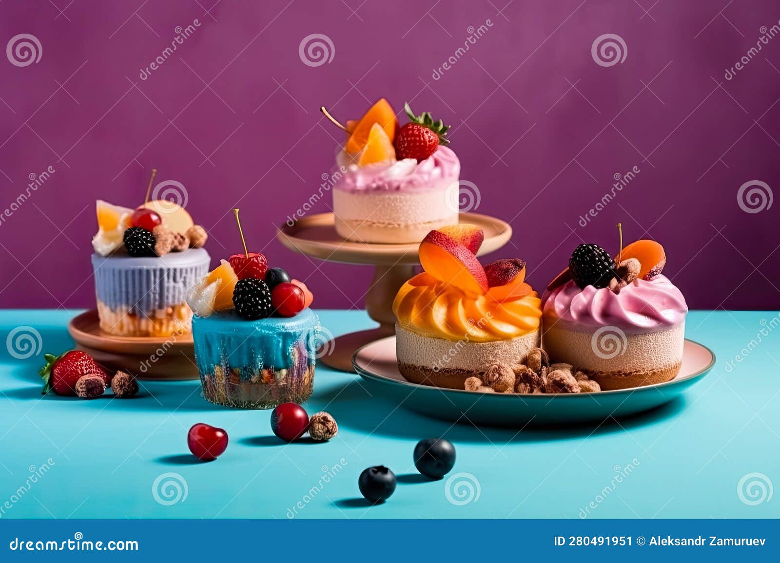Compositions of Desserts. Selection Cupcakes on the Table Stock ...