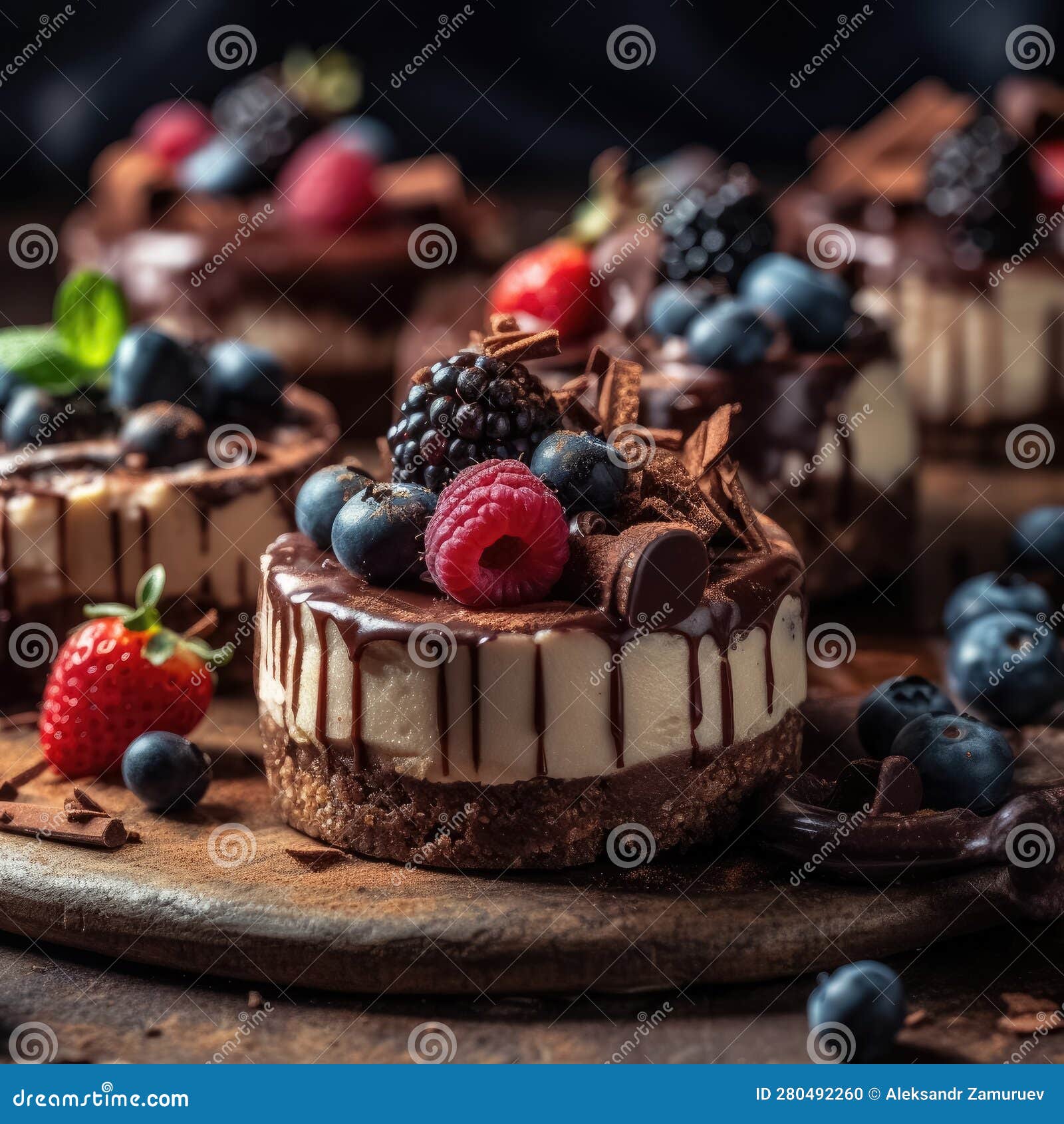Compositions of Desserts. Selection Miniature Cakes on the Table Stock ...