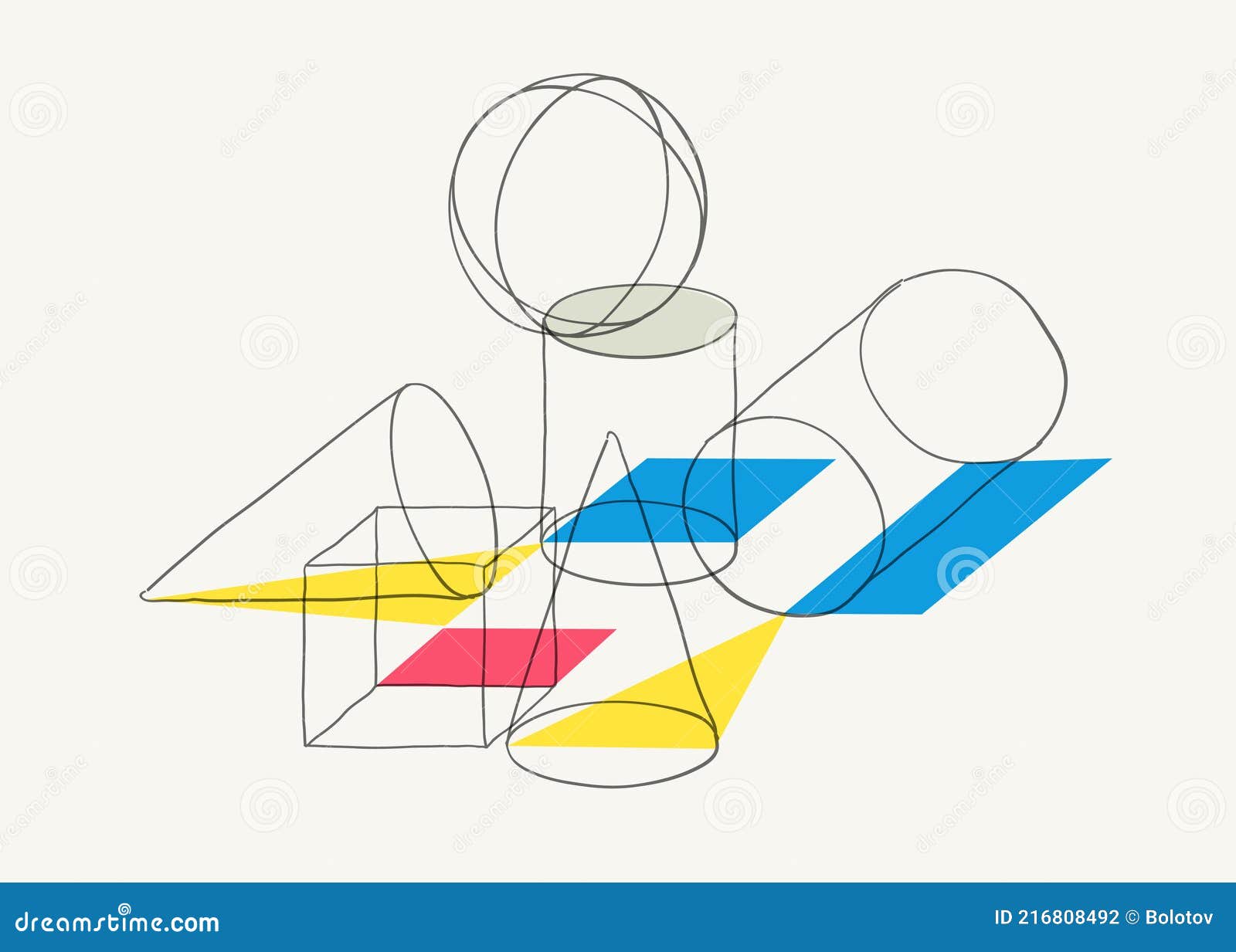 Compositions of Wireframe Solid Shapes and Color Geometric Figures ...