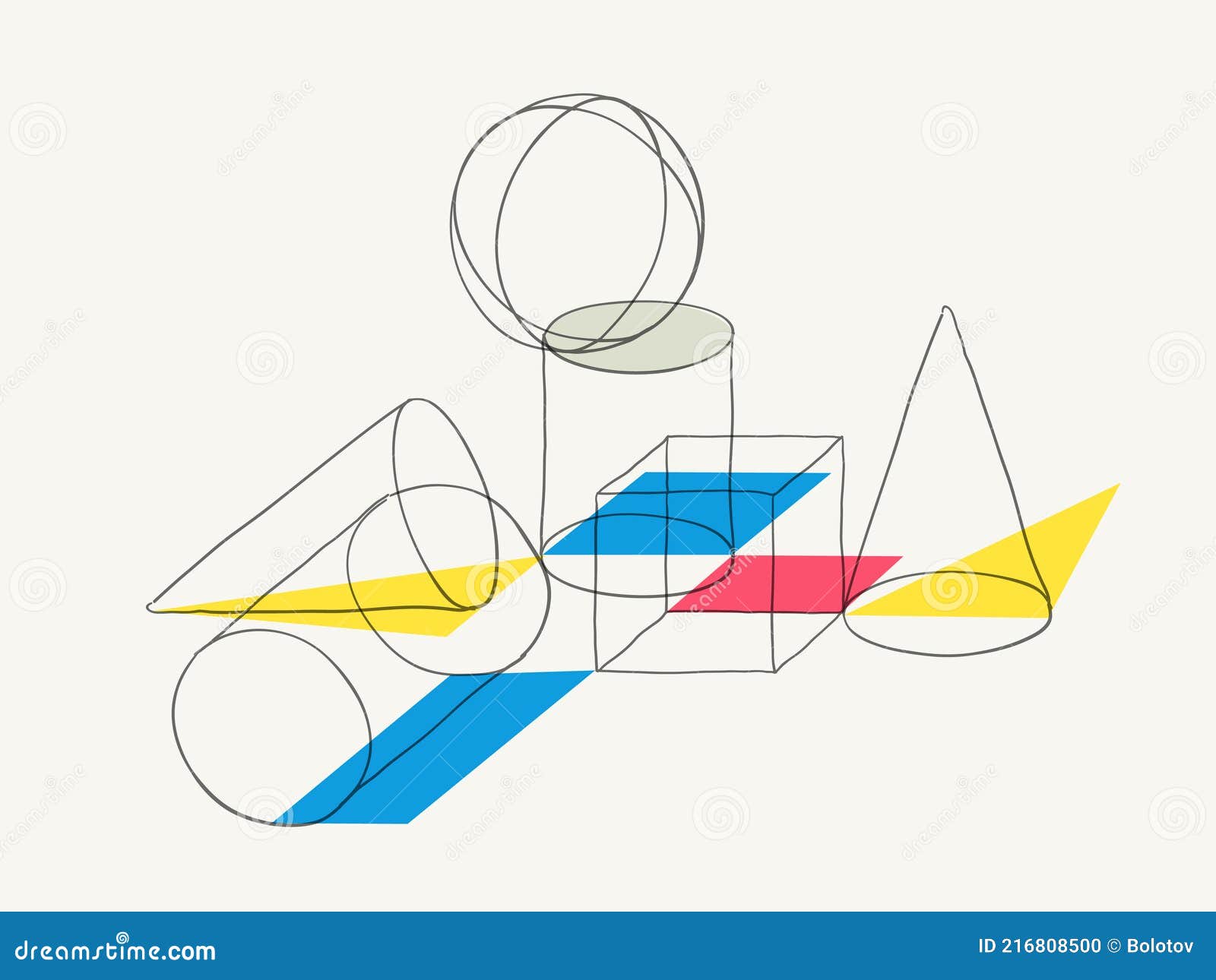 Compositions of Wireframe Solid Shapes and Color Geometric Figures ...