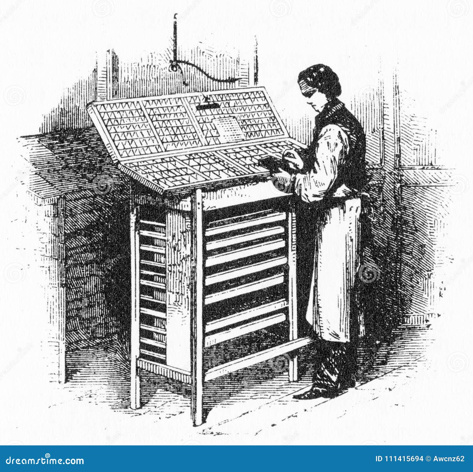 A Compositor Working At The Type Case Stock Photography | CartoonDealer ...