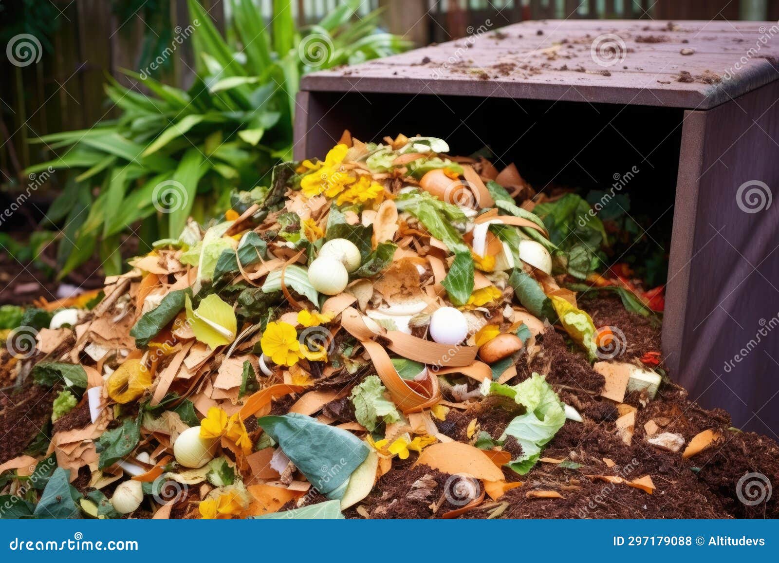 Compost Bin Filled with Vegetable Scraps in a Backyard Stock Photo ...