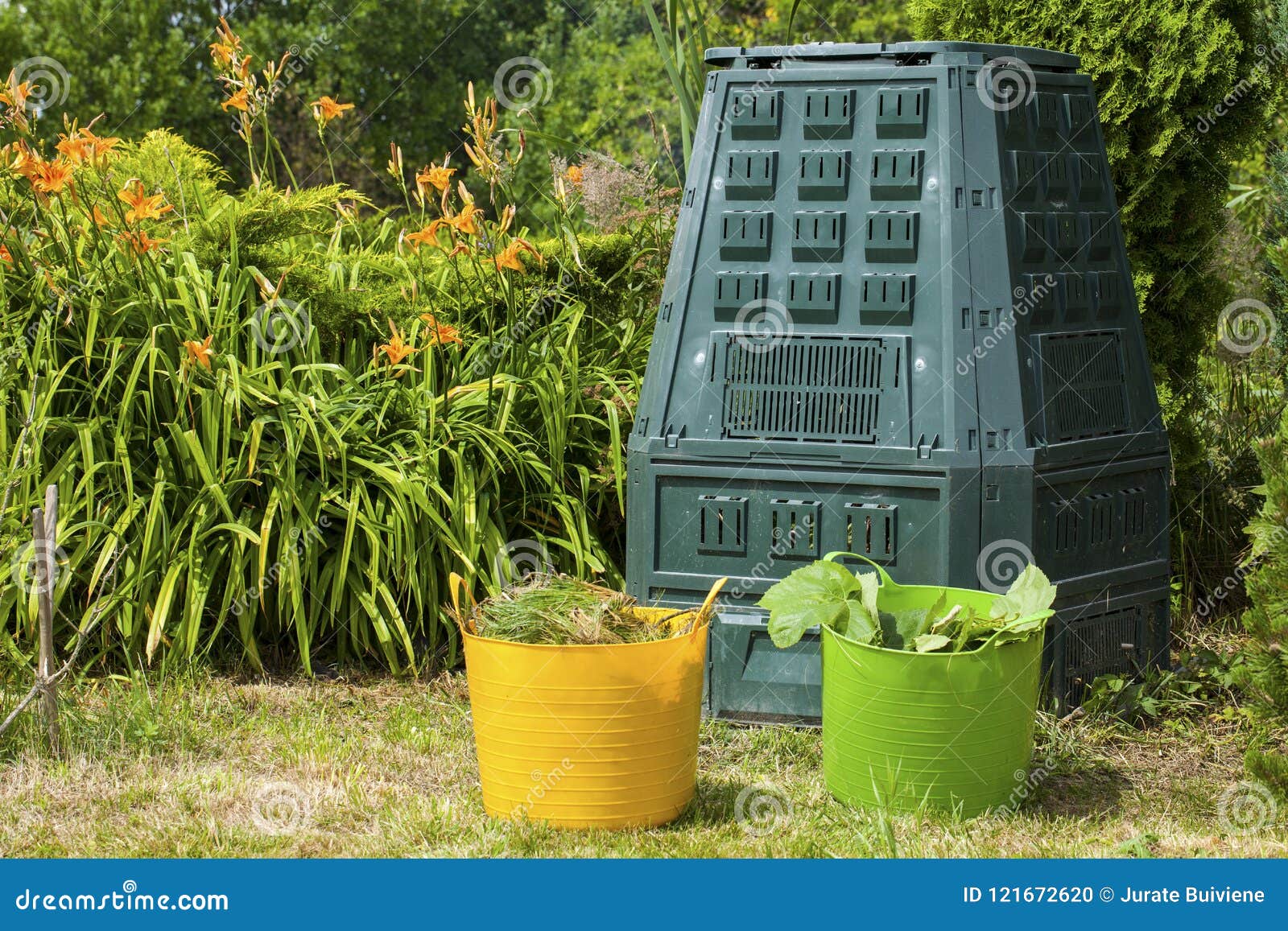 Compost bin in a garden stock photo. Image of gardening - 121672620