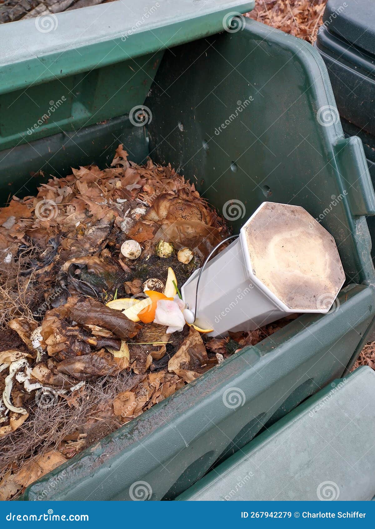 Compost Bin with Kitchen Scraps Container Stock Image - Image of ...