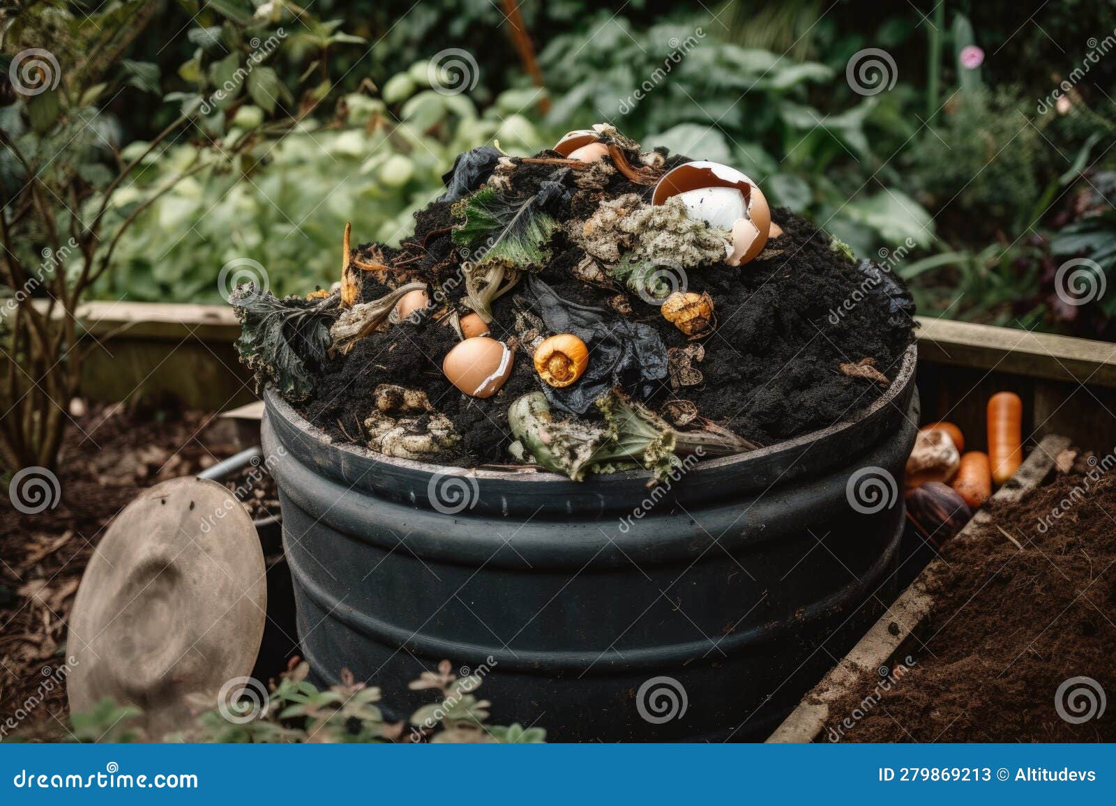Compost Bin Overflowing with Rich, Black Compost Stock Illustration ...