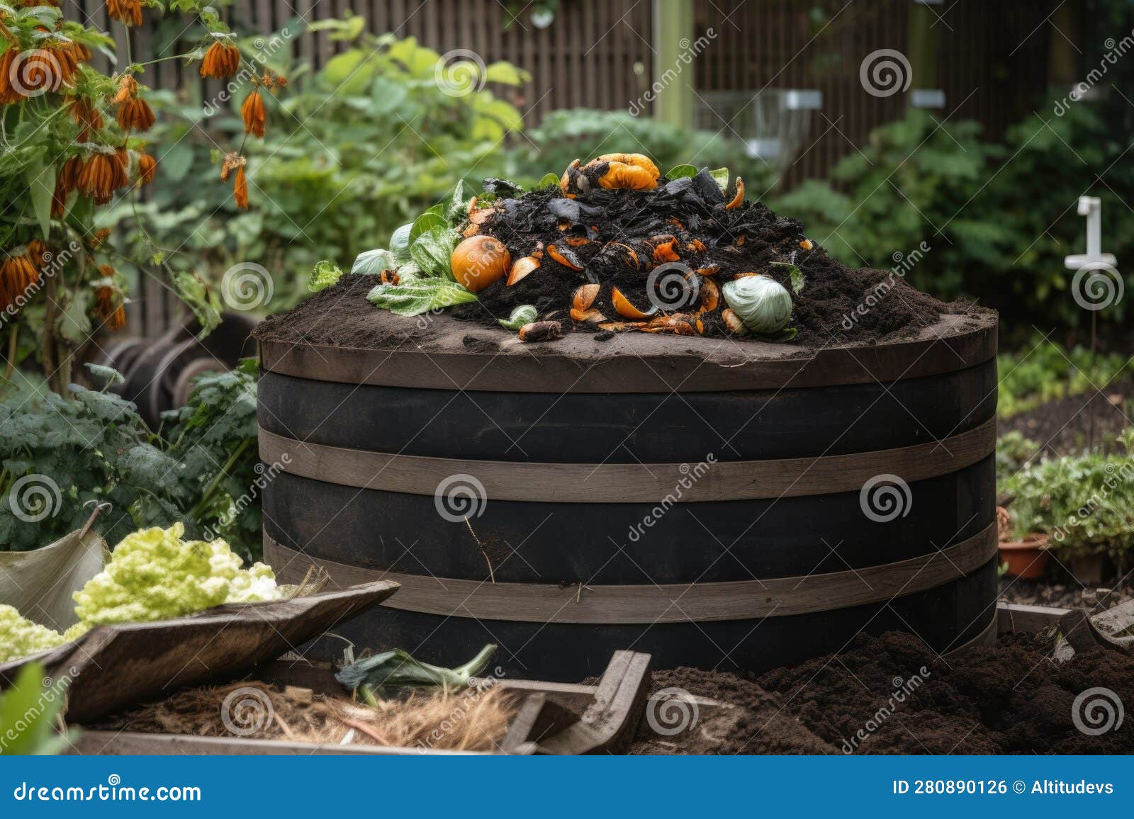 Compost Bin Overflowing With Rich, Black Compost Stock Photo ...