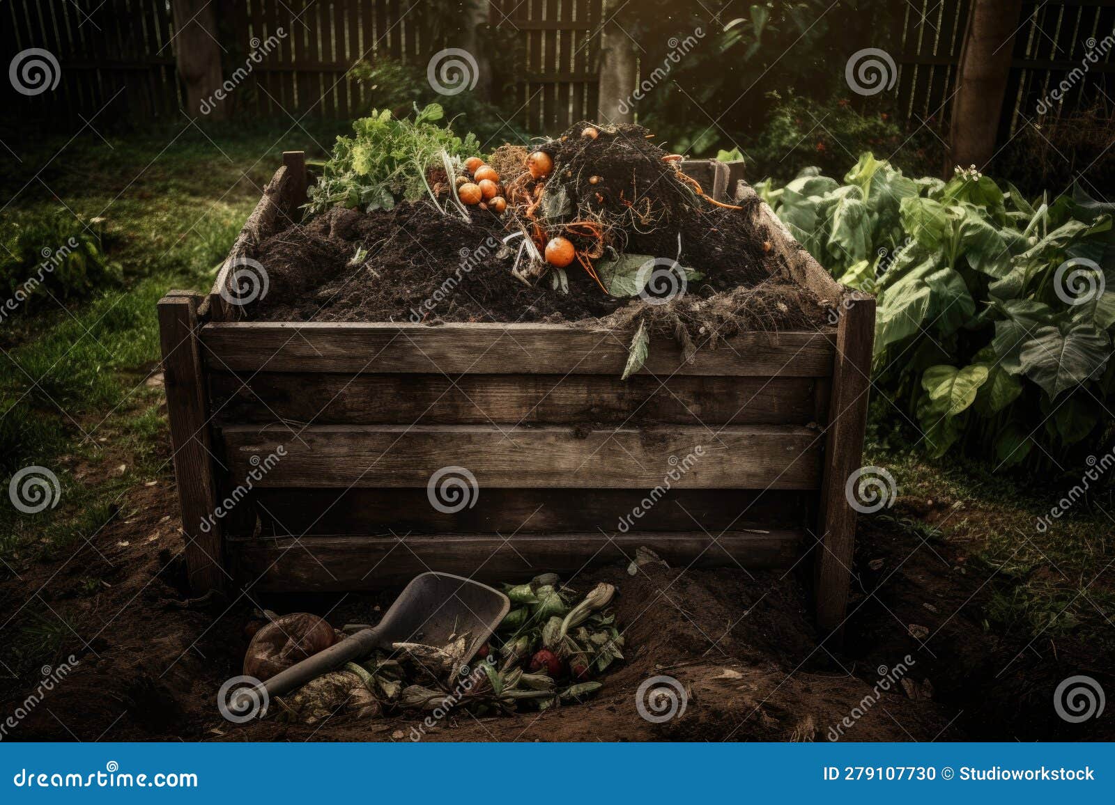 Compost Bin Overflowing With Rich, Dark Soil Stock Photo ...