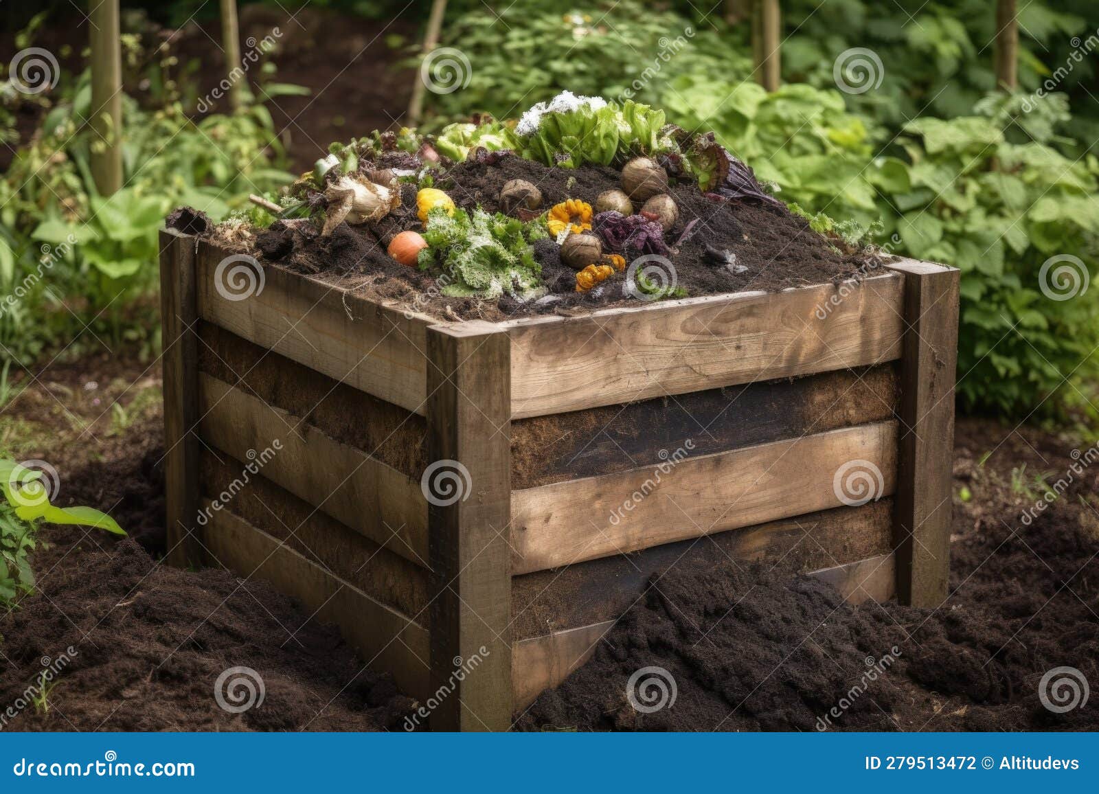 Compost Bin Overflowing with Rich, Dark Soil Stock Photo - Image of ...