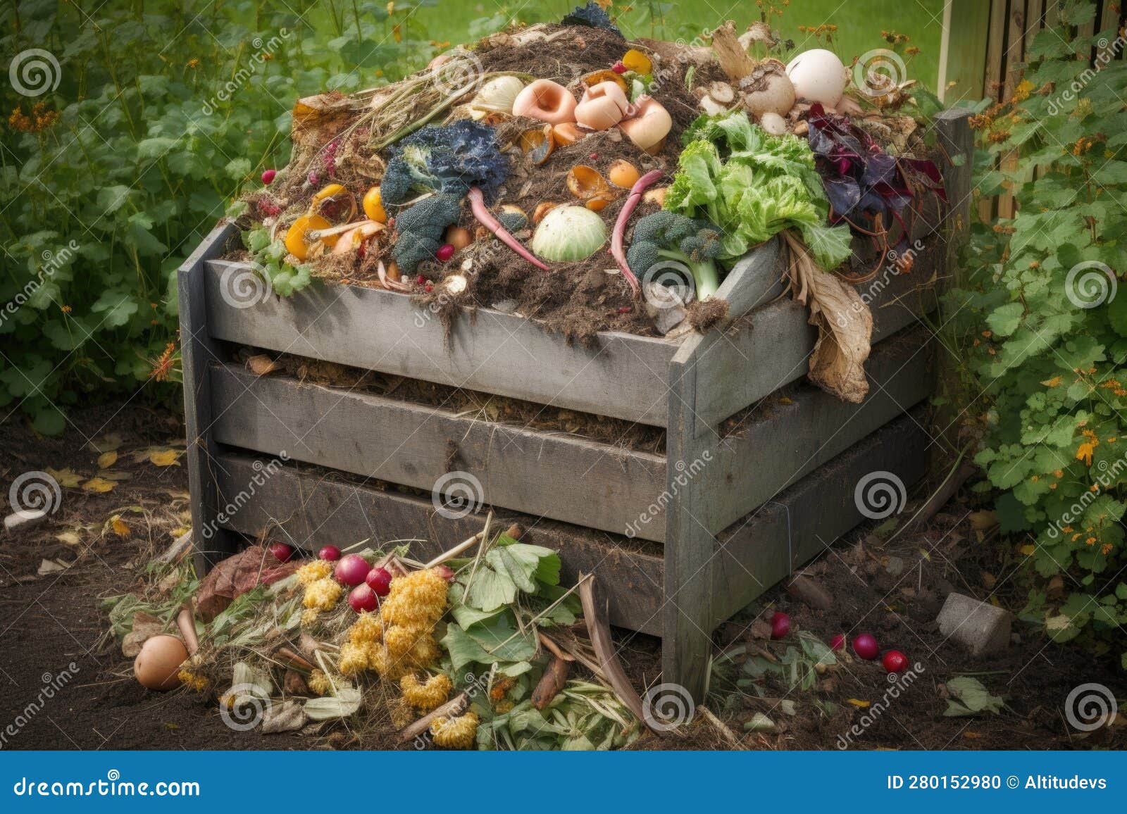 Compost Bin Overflowing with Rich and Fertile Compost Stock ...