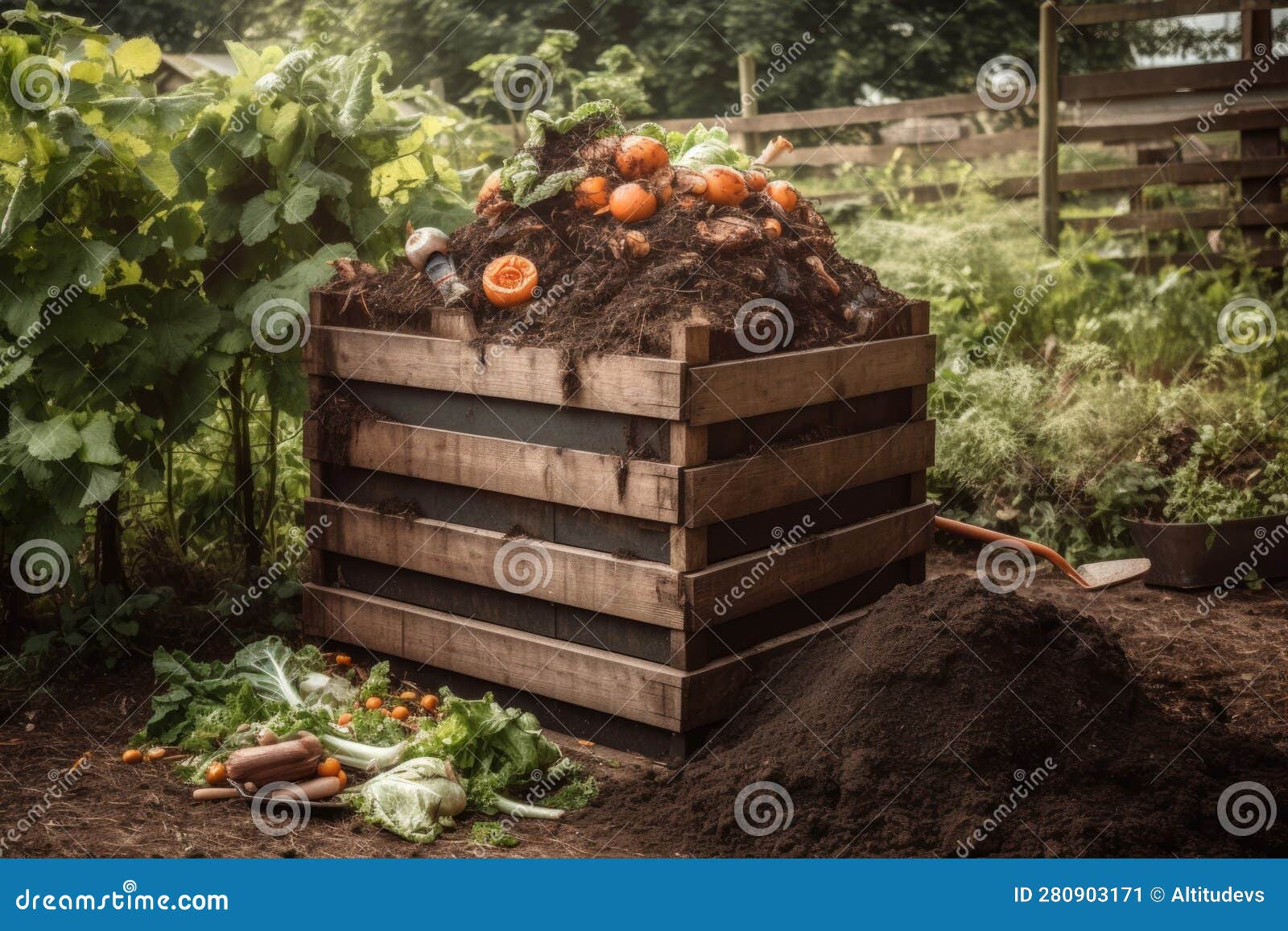 Compost Bin Overflowing With Rich, Dark Soil Stock Photo ...