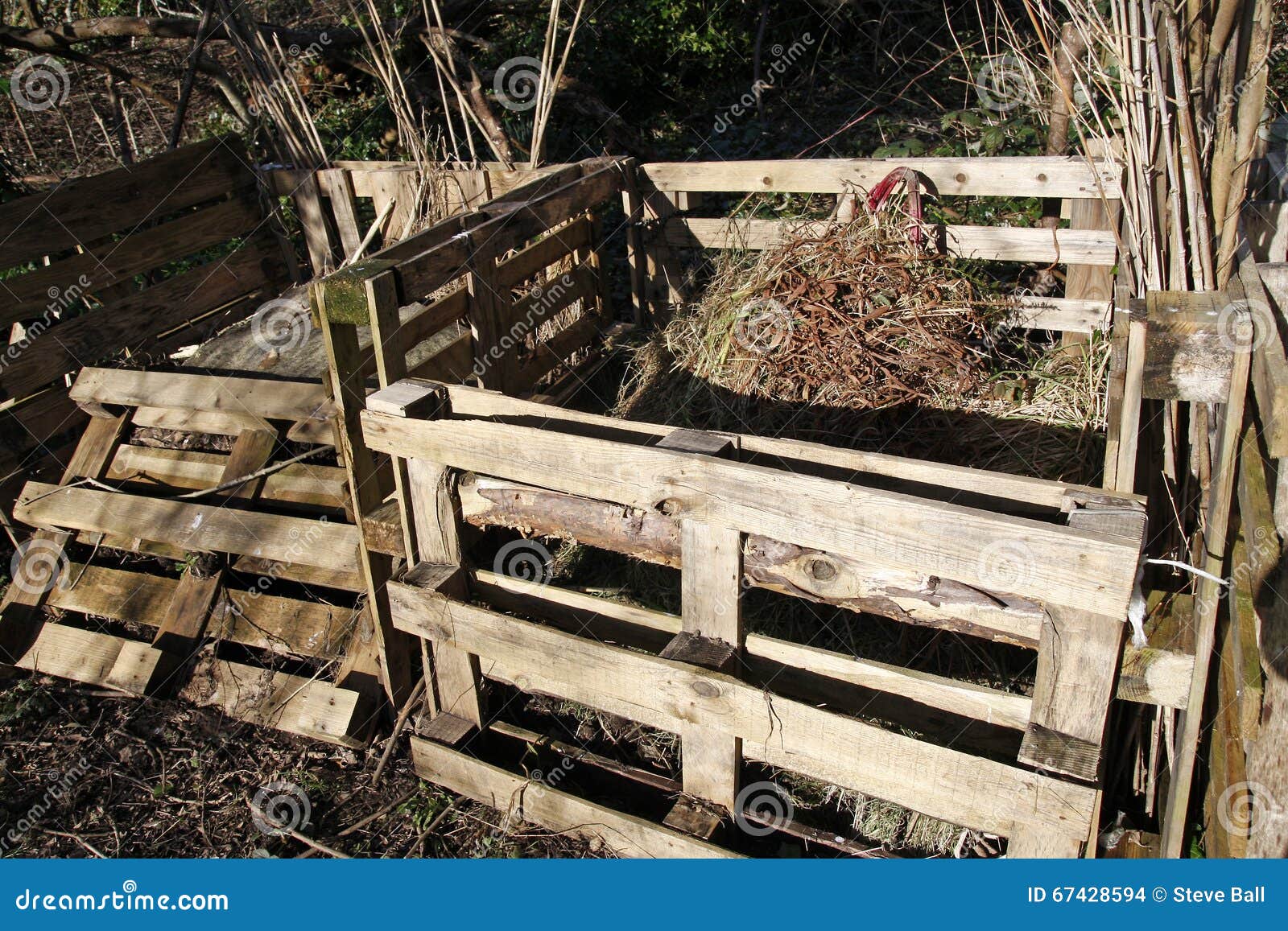 Compost Bins Made from Old Pallets Stock Photo - Image of garden ...