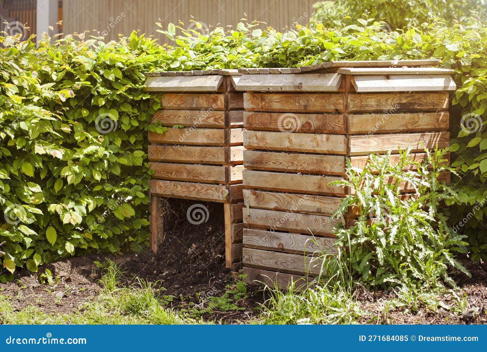 Compost Box Double with Composted Soil. Stock Image - Image of yard ...