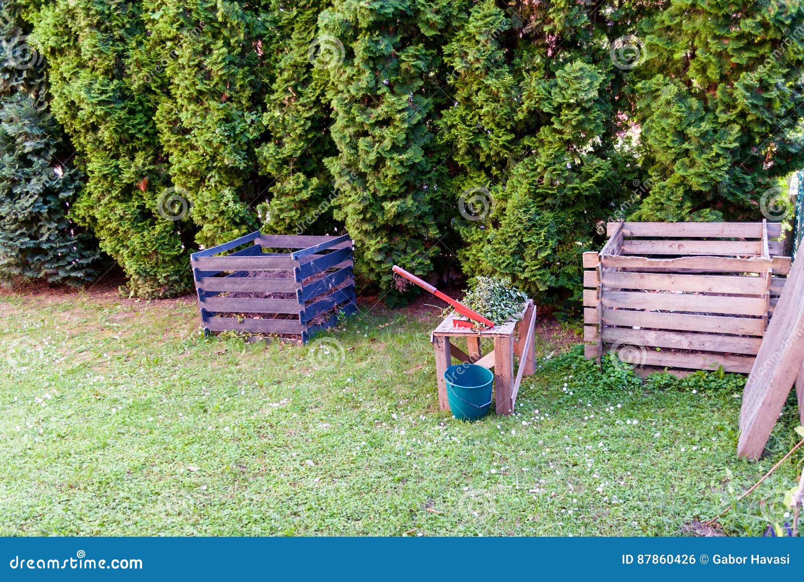 Compost Cutter and Composting Frames Stock Photo - Image of blade, lawn ...