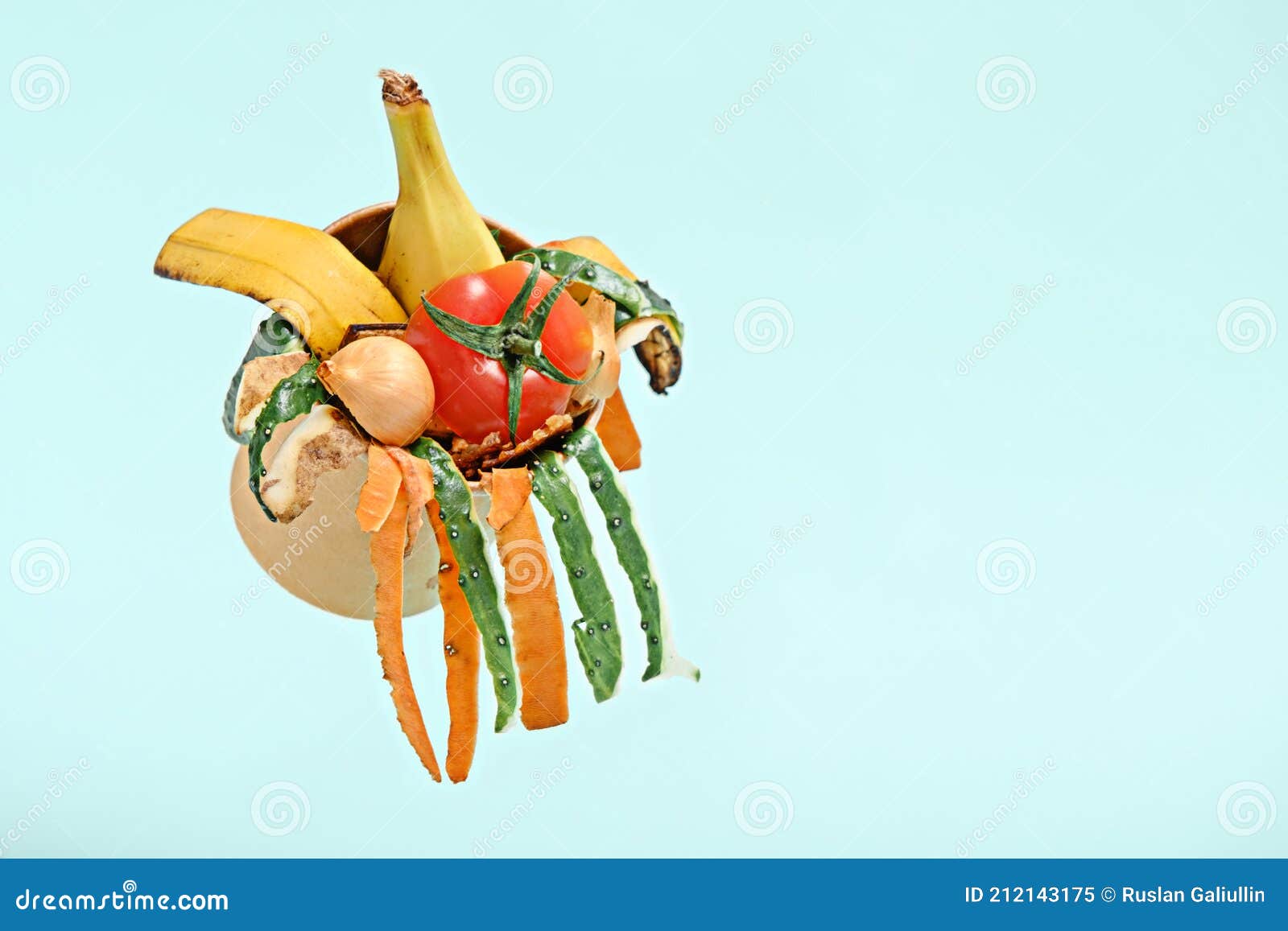 Compost, Food Trash, Vegetable Peels in Compost Bin on Blue Background ...