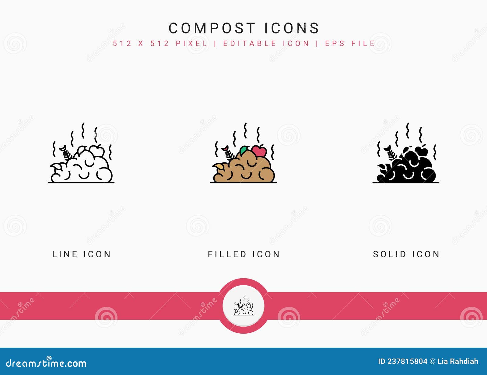 Compost Icons Set Vector Illustration with Solid Icon Line Style. Bio ...