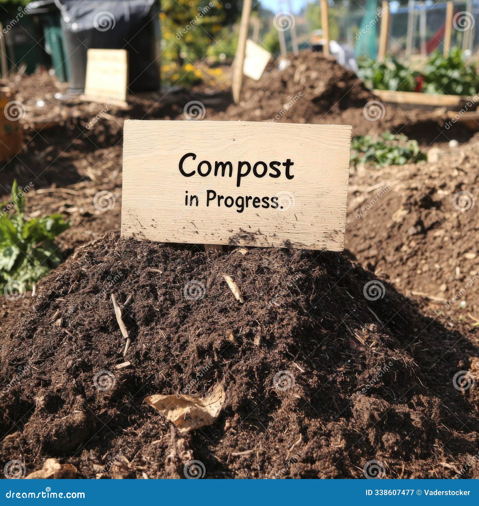 Compost Pile with "Compost in Progress" Sign Stock Illustration ...