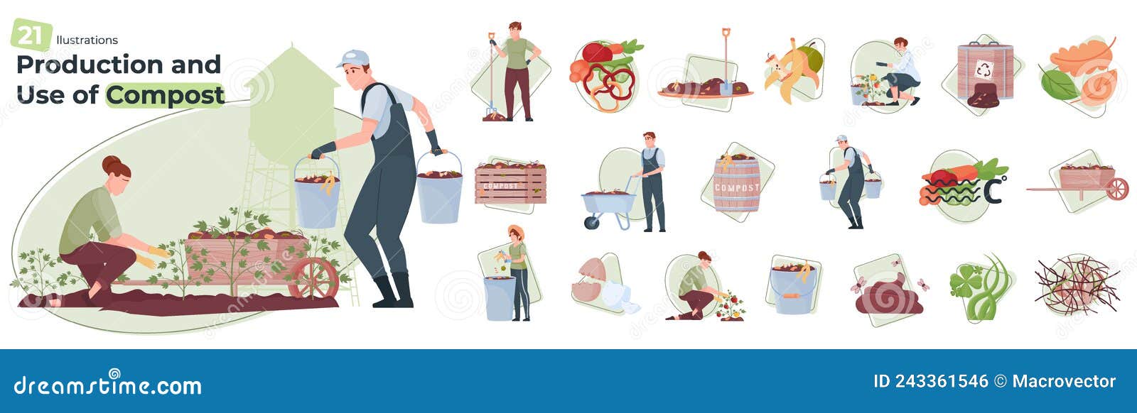 Compost Production Flat Compositions Stock Vector - Illustration of ...