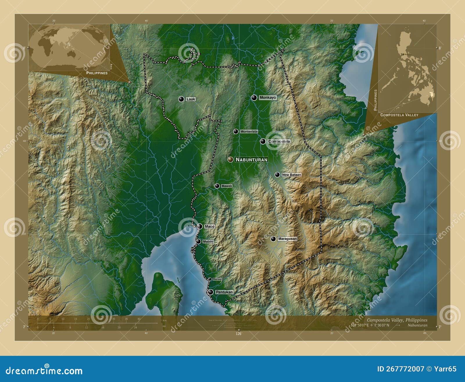 Compostela Valley, Philippines. Physical. Labelled Points of Cit Stock ...