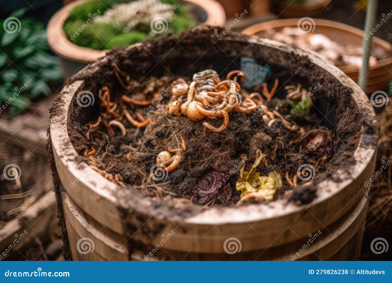 Composter with Worms, Breaking Down Organic Matter Stock Illustration ...