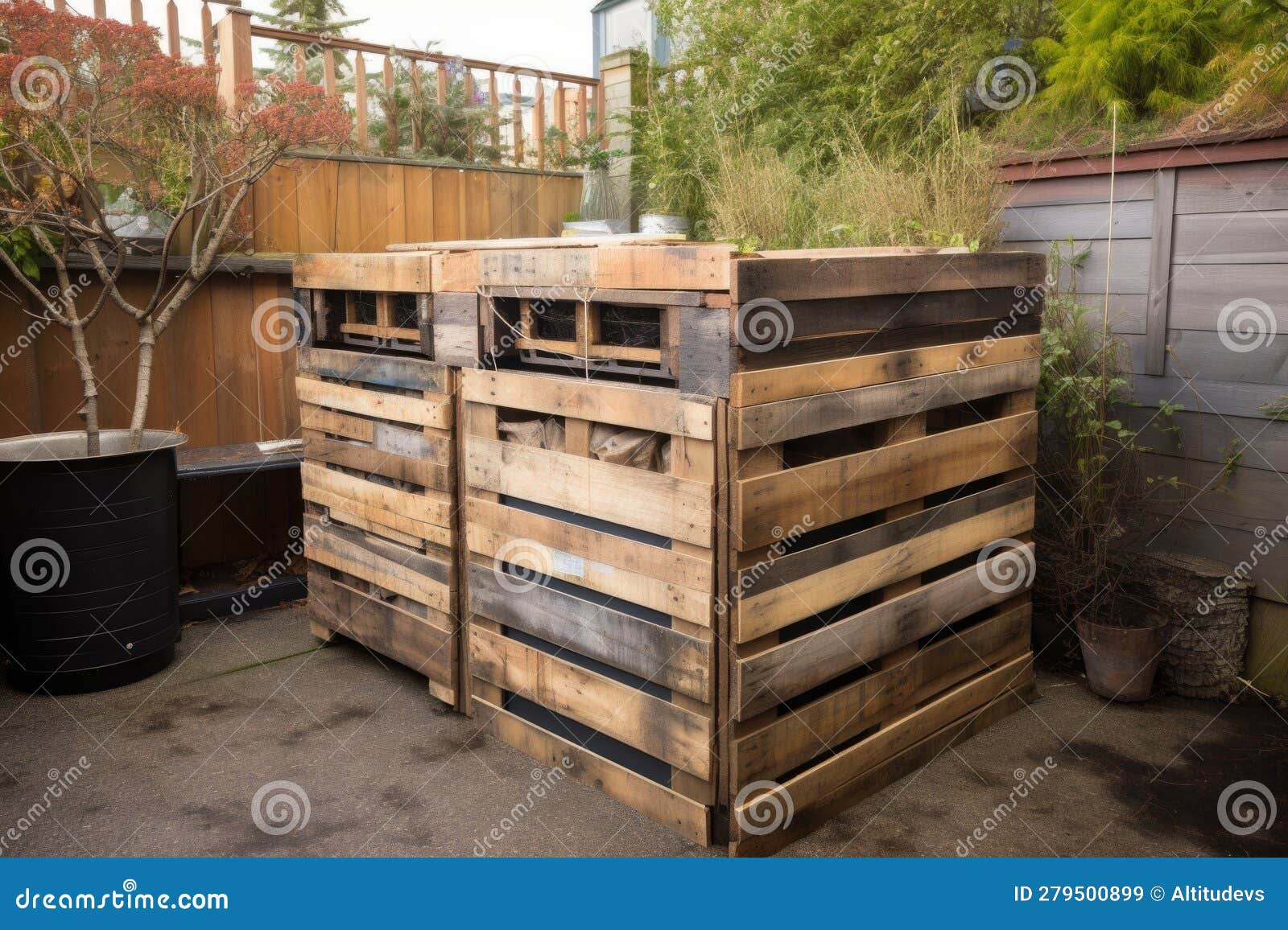 Composting Bin Made from Repurposed Wooden Pallets with a Twist Stock Illustration ...