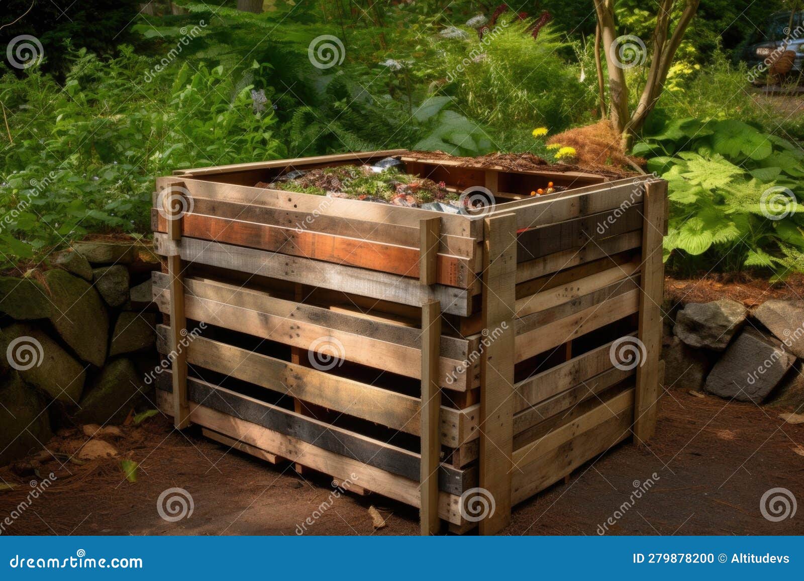 Composting Bin Made From Repurposed Wooden Pallets With A Twist Stock ...