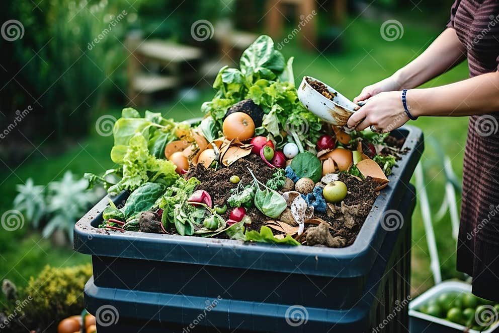 Composting Food Waste in Backyard Compost Bin. Generative AI Stock ...