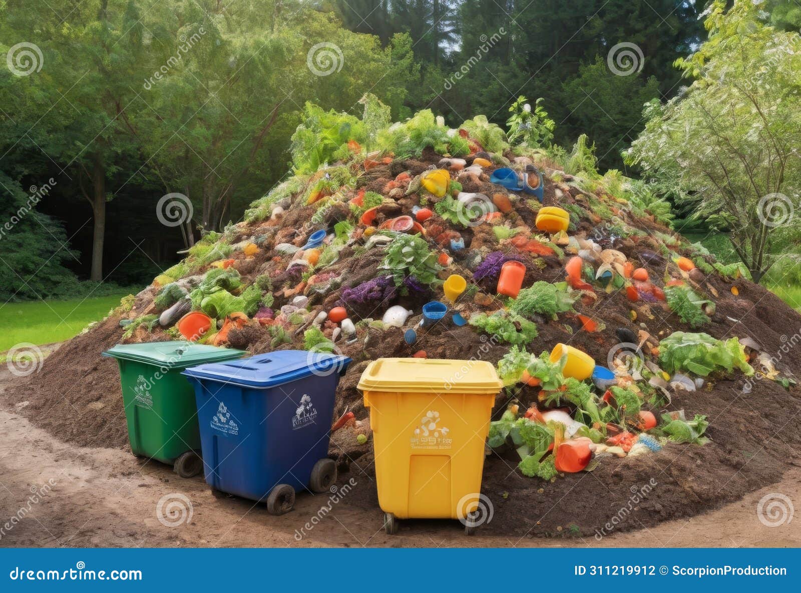 Composting Heap with Recycle Bins Stock Photo - Image of garbage ...