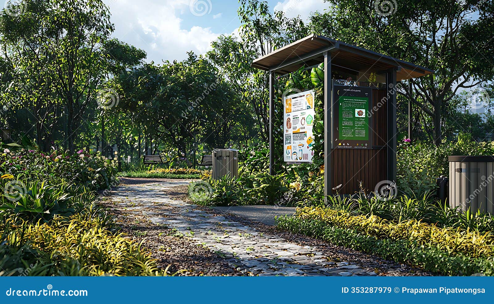 Composting Station in Lush Park with Informative Signage and Greenery ...